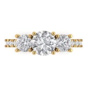 yellow 14k gold 3 stone solitaire w/accents bridal engagement promise ring 1.97 ct round cut clear simulated diamond sz 8.75