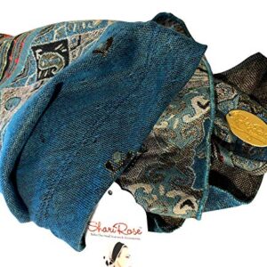 Teal Cashmere Headscarf Turquoise Headwear for Women Tichel Super Soft Headcovering Head cover Head wear Pre tied Bandana Ethnic Print Collection (Teal short - 290)