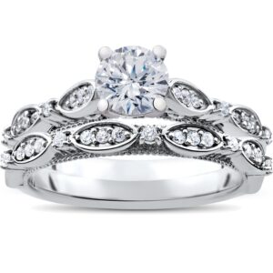 p3 pompeii3 1 ct vintage diamond engagement ring & matching wedding band set 14k white gold - size 5.5