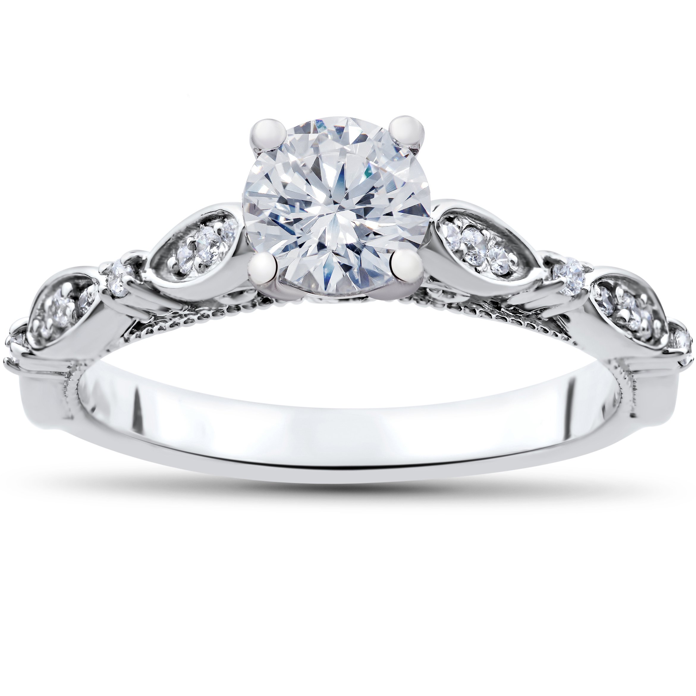 P3 POMPEII3 1 ct Vintage Diamond Engagement Ring & Matching Wedding Band Set 14k White Gold - Size 7