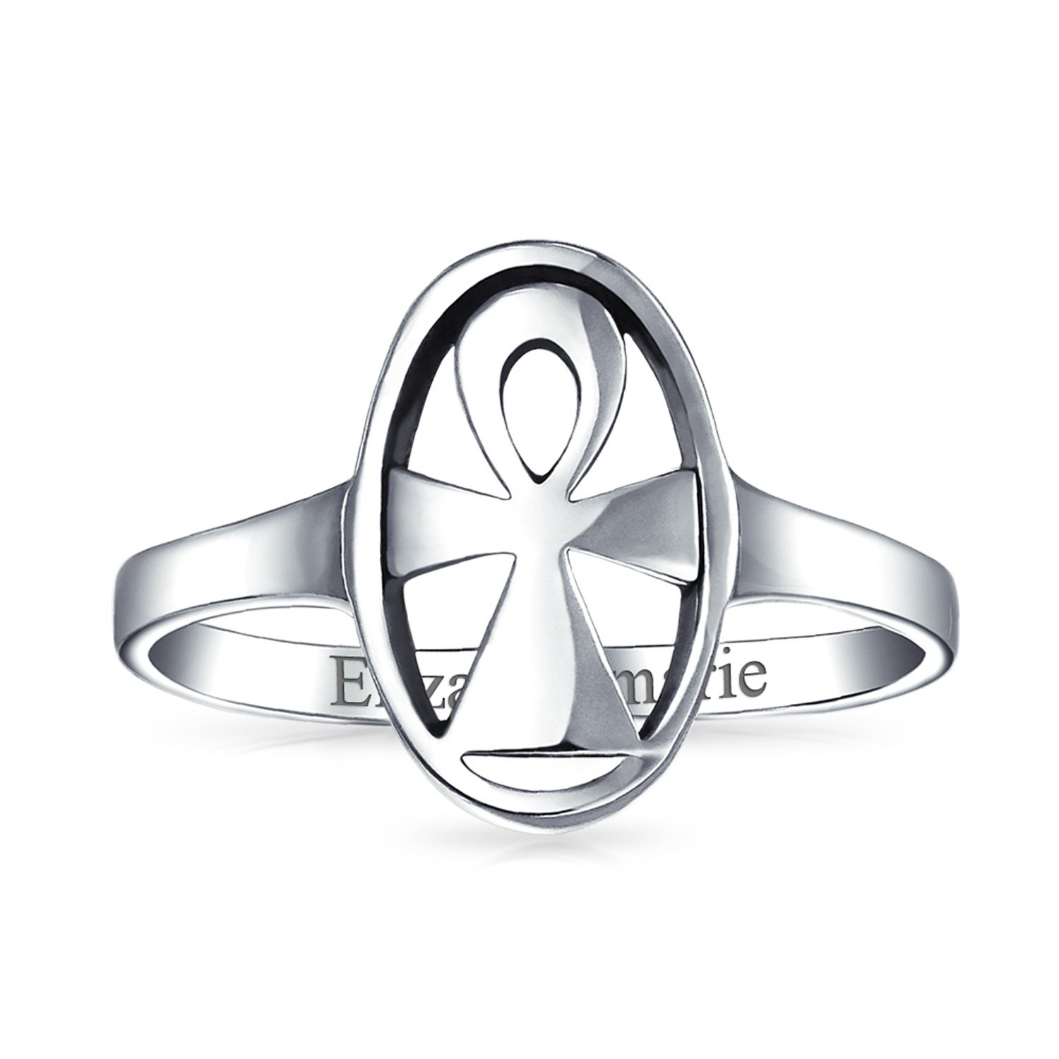 Eternal Key Of Life Religious Oval Signet Egyptian Ankh Cross Ring For Women For Men .925 Sterling Silver