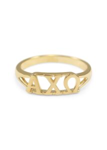 the collegiate standard alpha chi omega 14k gold plated sorority ring with greek letters