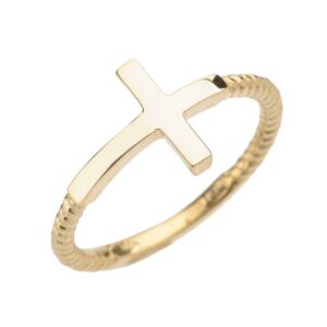 14k yellow gold twisted rope band sideways cross ring (1.6 mm band width) (size 10)