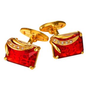 ruby shiny crystal cufflinks elegant style women men 18k gold plated fancy stone cuff links