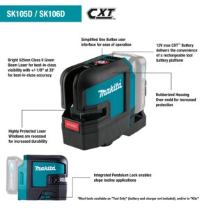 Makita SK105DZ 12V max CXT Lithium-Ion Cordless Self-Leveling Cross-Line Red Beam Laser, Tool Only