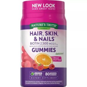 nature's truth hair, skin & nails gummies 2500 mcg biotin fruit flavor - 80 ct, pack of 2