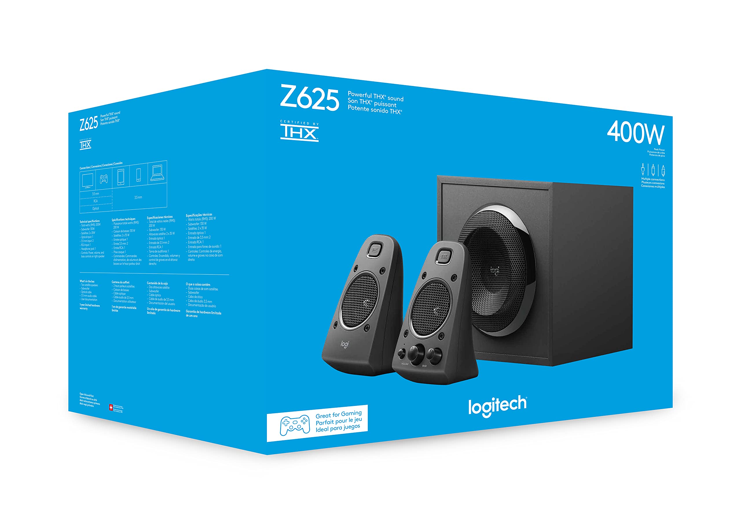 Logitech Z625 Powerful THX® Certified 2.1 Speaker System with Optical Input, black