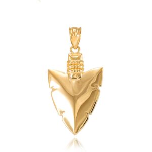 polished 14k yellow gold serrated arrowhead charm pendant