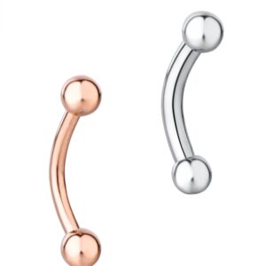 Set of 2 Petite Belly Rings: 14g 5/16" Surgical Steel Curved Rose Gold & Plain Barbells, 3 mm Balls