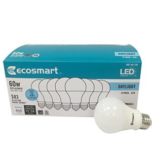 Ecosmart 8 Pack LED A19 Light bulb, Soft White , 60w Equivalent (A19 Daylight)