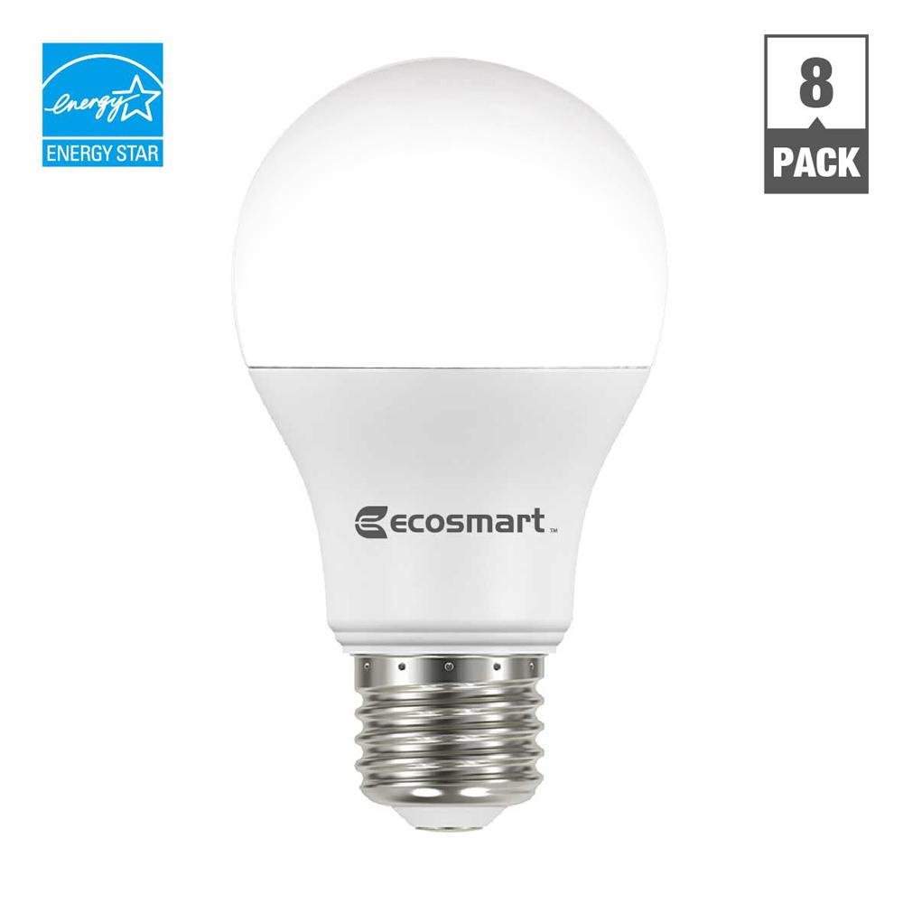 Ecosmart 8 Pack LED A19 Light bulb, Soft White , 60w Equivalent (A19 Daylight)