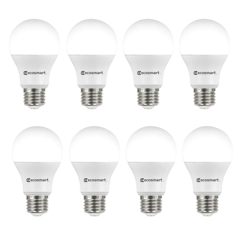 Ecosmart 8 Pack LED A19 Light bulb, Soft White , 60w Equivalent (A19 Daylight)