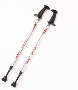 urban poling activator®, silver with red/gray, 1 pair – for users 4'2"–6' – lightweight, aluminum nordic walking sticks – collapsible & adjustable hiking gear – ergonomic rubber grip, carbide metal