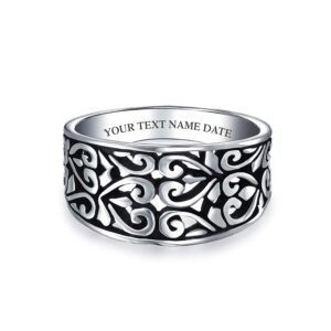 personalized boho fashion sterling silver open swirl hearts filigree band ring for teen for women 4mm custom engraved