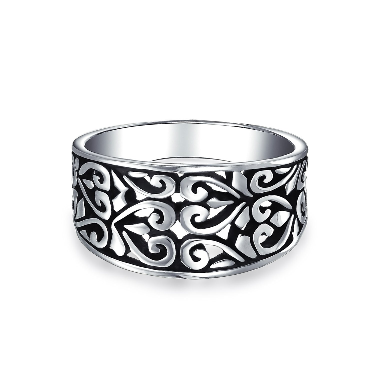 Personalized Boho Fashion Sterling Silver Open Swirl Hearts Filigree Band Ring For Teen For Women 4MM Custom Engraved