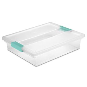 sterilite clip box, stackable small storage bin with latching lid, plastic container to organize office, crafts, clear base and lid, large, 1-pack