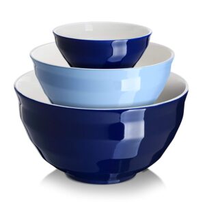 dowan mixing bowls, 4.25/2/0.5 qt ceramic mixing bowls for kitchen, large salad serving bowls, nesting mixing bowls set, microwave safe, blue