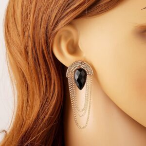 Elegant Gold Multi Strand Metal Tassel Chain Fringe Tear Drop Shape Dangle Earrings by Pashal