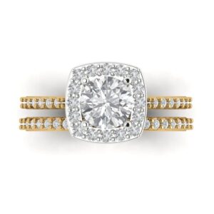 1.58ct round cut clear simulated diamond 14k 2 tone gold halo solitaire w/accents wedding engagement bridal ring set sz 3.5