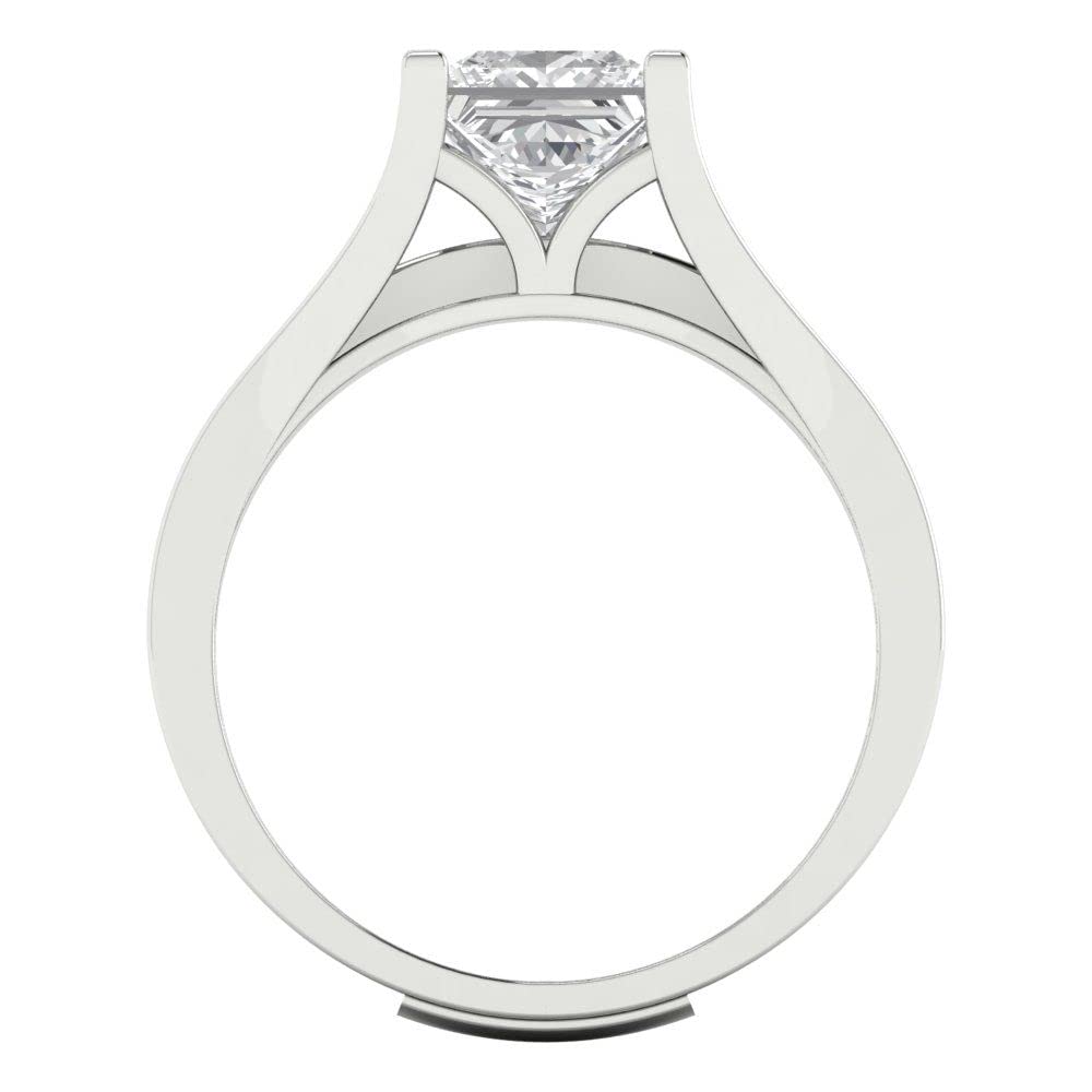 Clara Pucci 2.28 Carat Princess Cut Clear Simulated Diamond 14k White Gold Solitaire W/Accents Wedding Engagement Bridal Ring Set Size 3.5