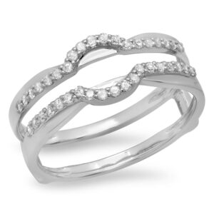 dazzlingrock collection 0.28 carat (ctw) round diamond wedding band enhancer double ring 1/4 ct, 14k white gold, size 7