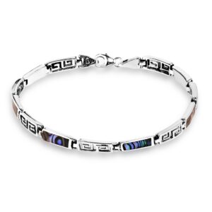 aeravida delicate greek key labyrinth abalone shell inlay .925 sterling silver link bracelet | casual sterling silver bangle bracelet | jewelry gift