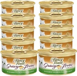 fancy feast gravy lovers salmon feast in seared salmon flavor gravy cat food, 3 oz, 12 cans