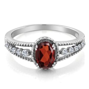 Gem Stone King 925 Sterling Silver Red Garnet and White Topaz Ring For Women (1.11 Cttw, Gemstone Birthstone, Available In Size 5, 6, 7, 8, 9)