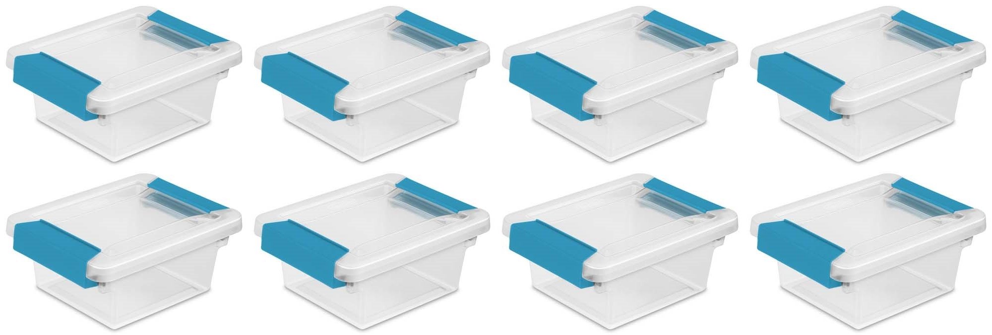 Sterilite Mini Clip Box, Clear with Blue Aquarium Latches, 8-Pack