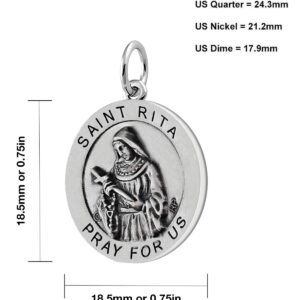 US Jewels Ladies 925 Sterling Silver Saint Rita Medal Pendant, 18.5mm