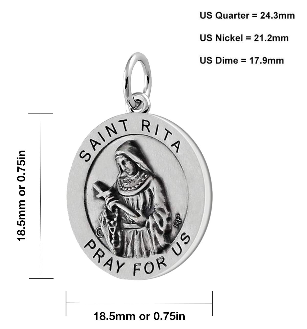 US Jewels Ladies 925 Sterling Silver Saint Rita Medal Pendant, 18.5mm