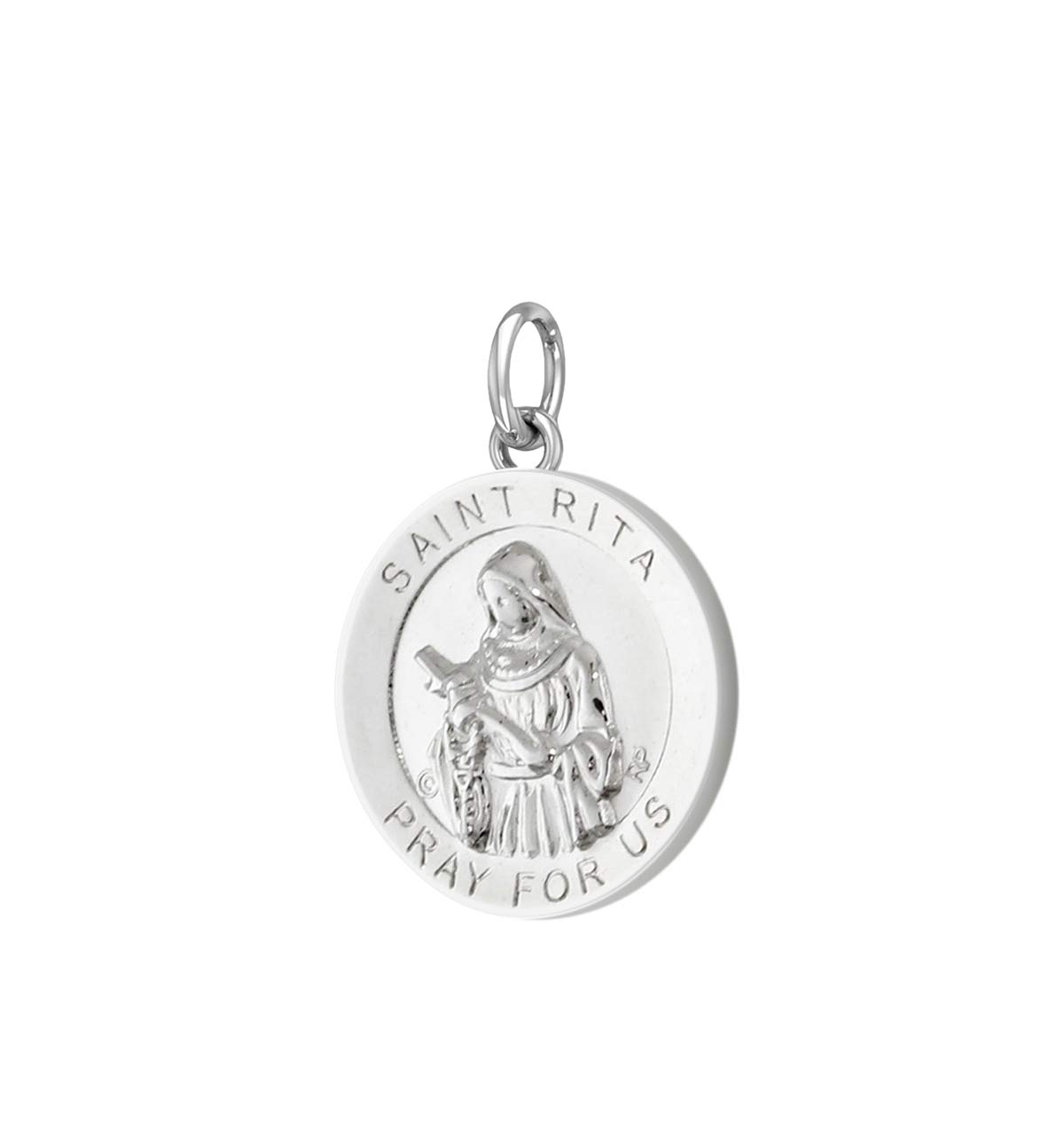 US Jewels New Polished 3/4in 0.925 Sterling Silver Saint St Rita Round Medal Pendant