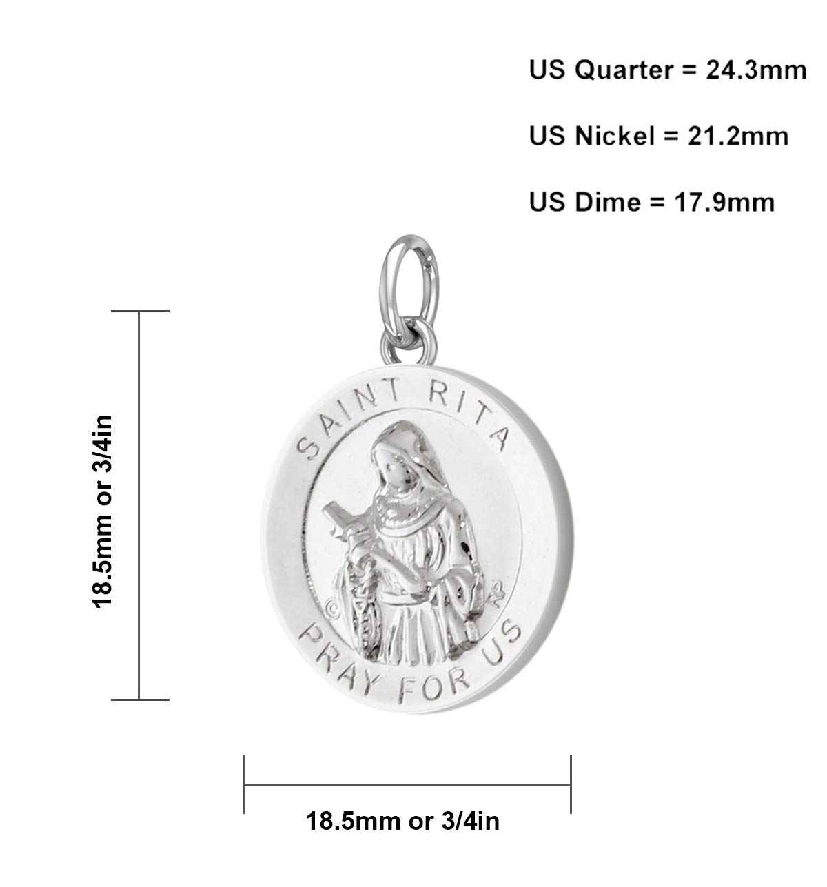 US Jewels New Polished 3/4in 0.925 Sterling Silver Saint St Rita Round Medal Pendant