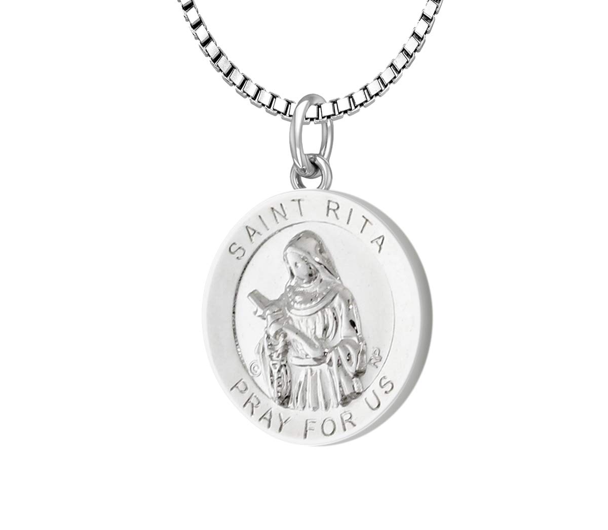 US Jewels New Polished 3/4in 0.925 Sterling Silver Saint St Rita Medal Pendant Necklace