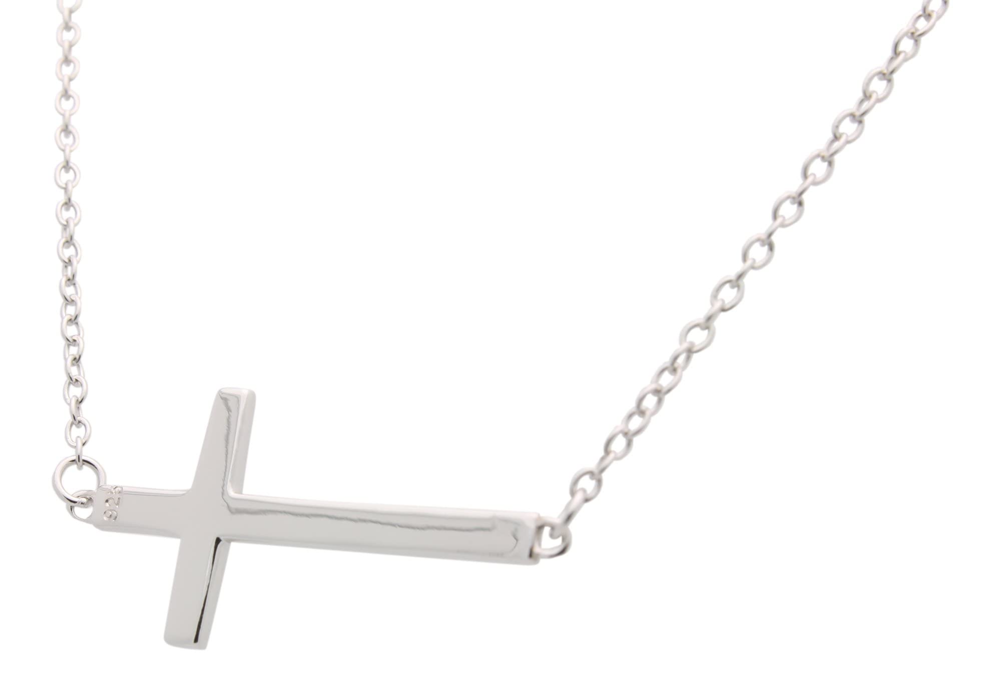 All Patron Saints Sideways Cross Necklace For Women - Solid Sterling Silver - Adjustable Length - Gift Set