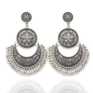 rechicgu vintage silver ethnic bali jhumka jhumki lotus mexico gypsy dangle earrings traditional ear studs with gift box