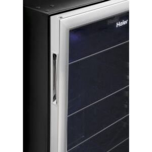 Haier 150-Can Mini Fridge With Lock & Key, Glass Door, Automatic LED Interior Light, 4 Full-Width Glass Shelves & Adjustable Thermostat, Stainless Steel