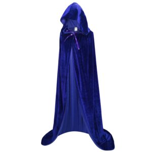 ourlore unisex full length hooded robe cloak long velvet cape cosplay costume 59 inch(blue)