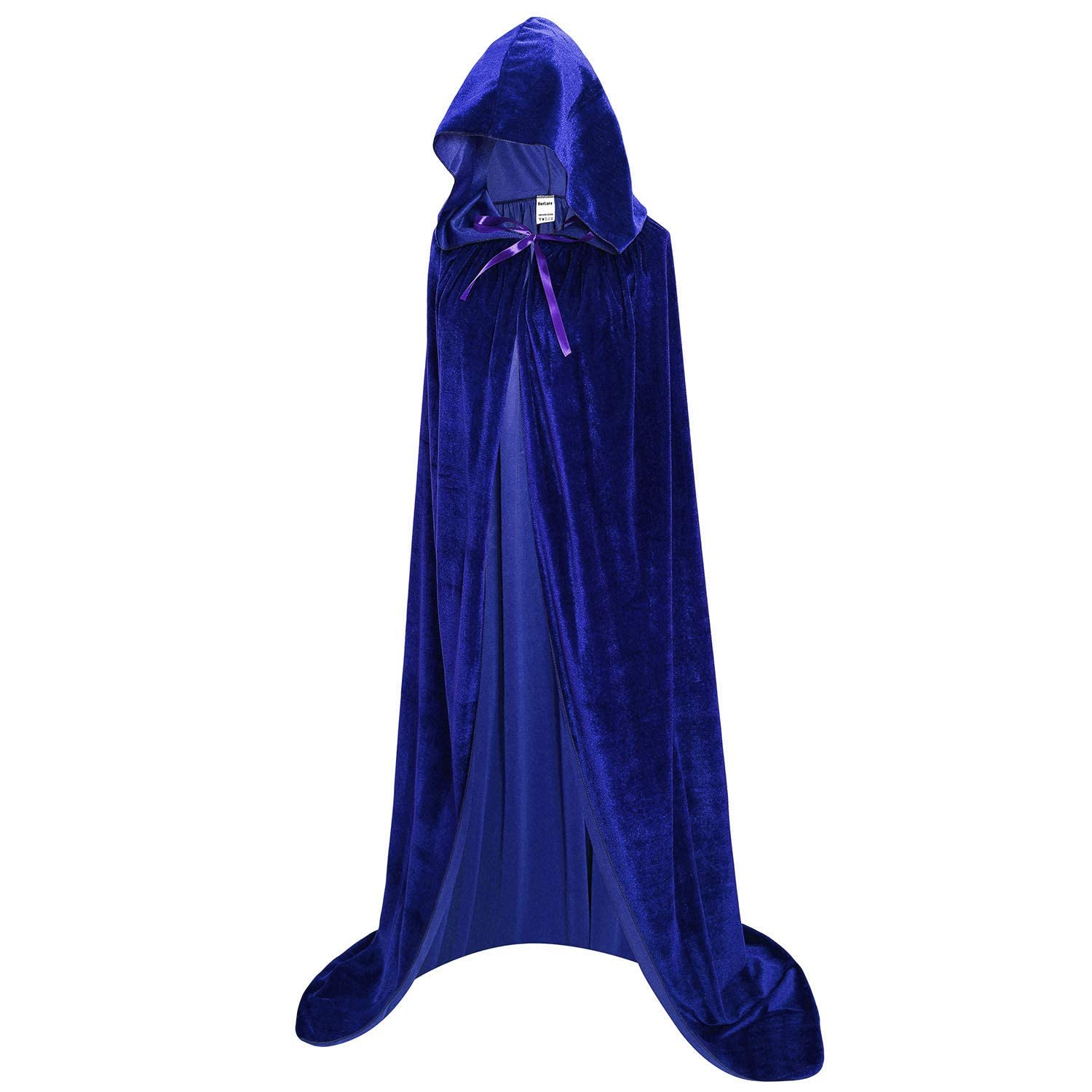 OurLore Unisex Full Length Hooded Robe Cloak Long Velvet Cape Cosplay Costume 59 inch(Blue)