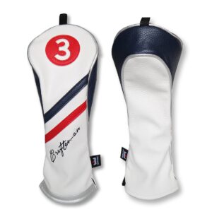 craftsman golf white blue red pu leather diagonal stripes fairway 3 wood headcover for all brands callaway big bertha cobra taylormade ping mizuno etc. (3 wood headcover)