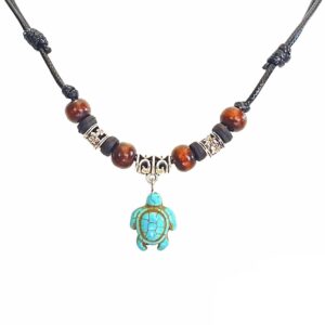 nove jewelry leather hawaiian sea turtle necklace - bone beaded necklace - wood bead and adjustable cord