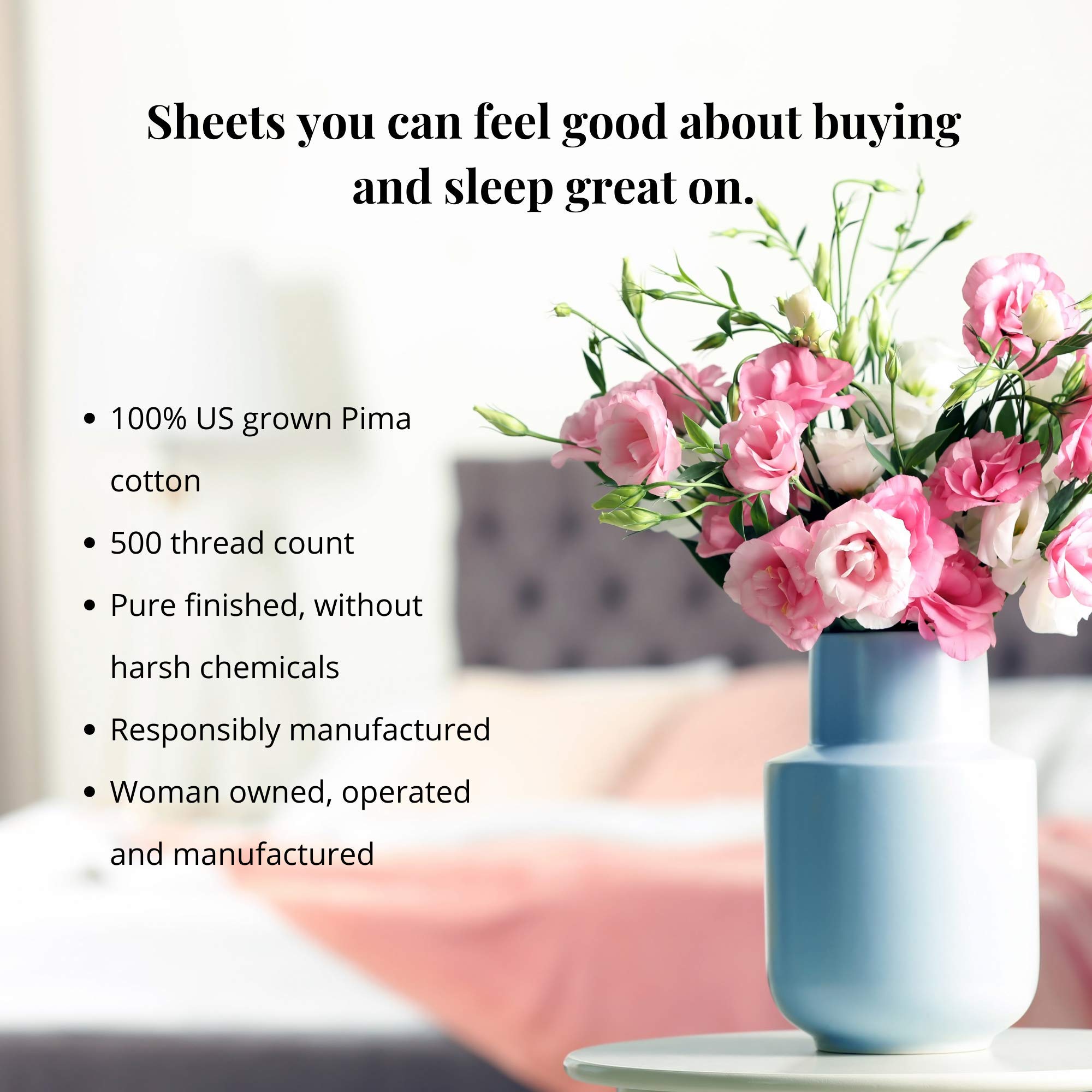 THOMAS LEE Queen Size Percale Cotton Sheet Set | White | 500 Thread-Count | US-Grown Supima Cotton Sheets