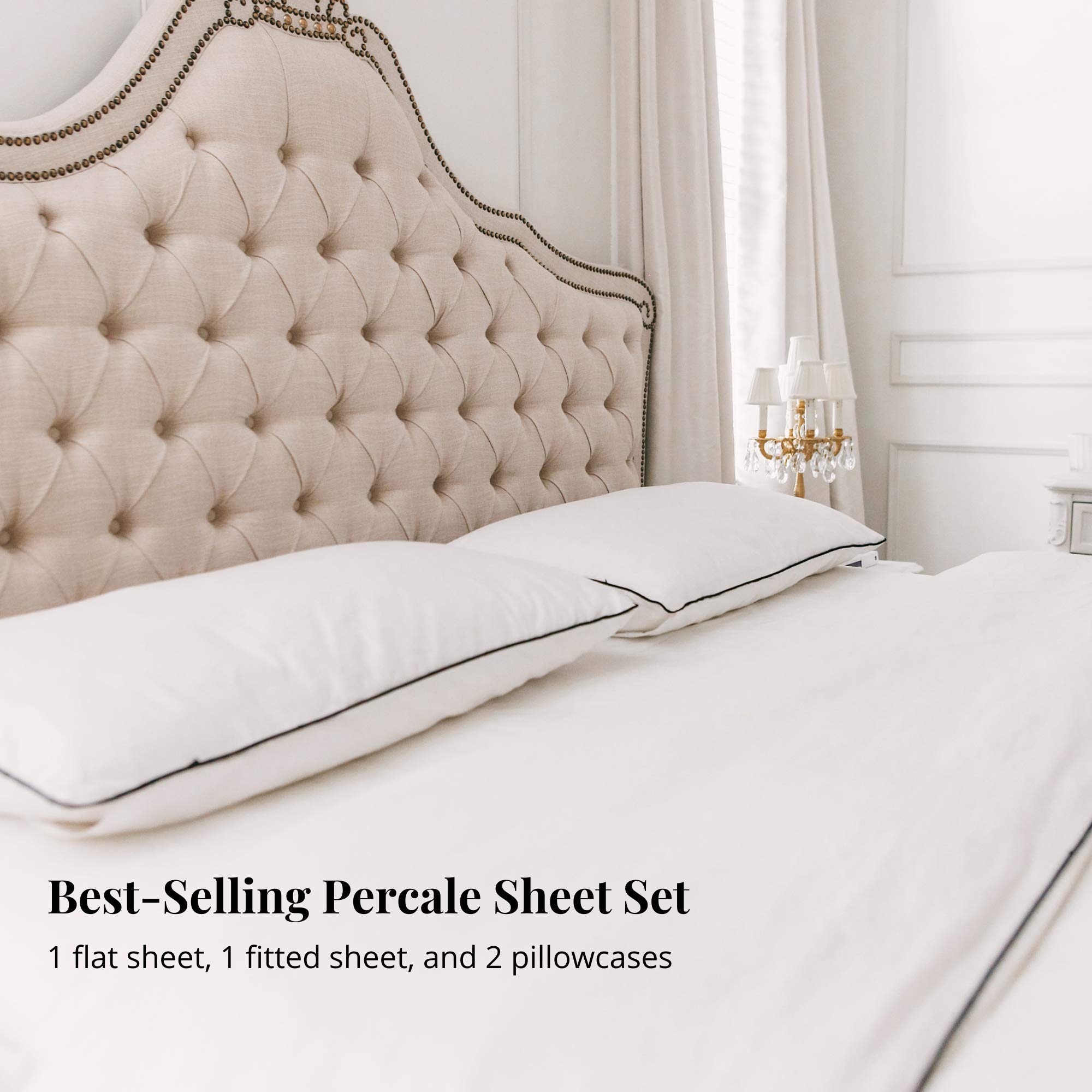 THOMAS LEE Queen Size Percale Cotton Sheet Set | White | 500 Thread-Count | US-Grown Supima Cotton Sheets