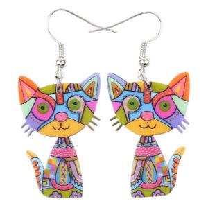 acrylic drop cat earrings pets funny design 7 color lovely gift for girl women by the bonsny (multicolor)