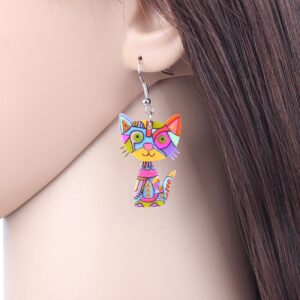 Acrylic Drop Cat Earrings Pets Funny Design 7 Color Lovely Gift For Girl Women By The Bonsny (Multicolor)