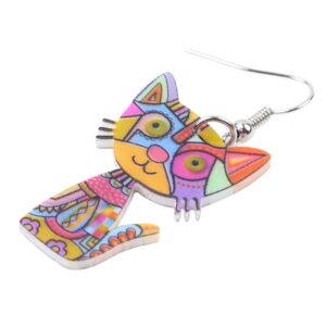 Acrylic Drop Cat Earrings Pets Funny Design 7 Color Lovely Gift For Girl Women By The Bonsny (Multicolor)