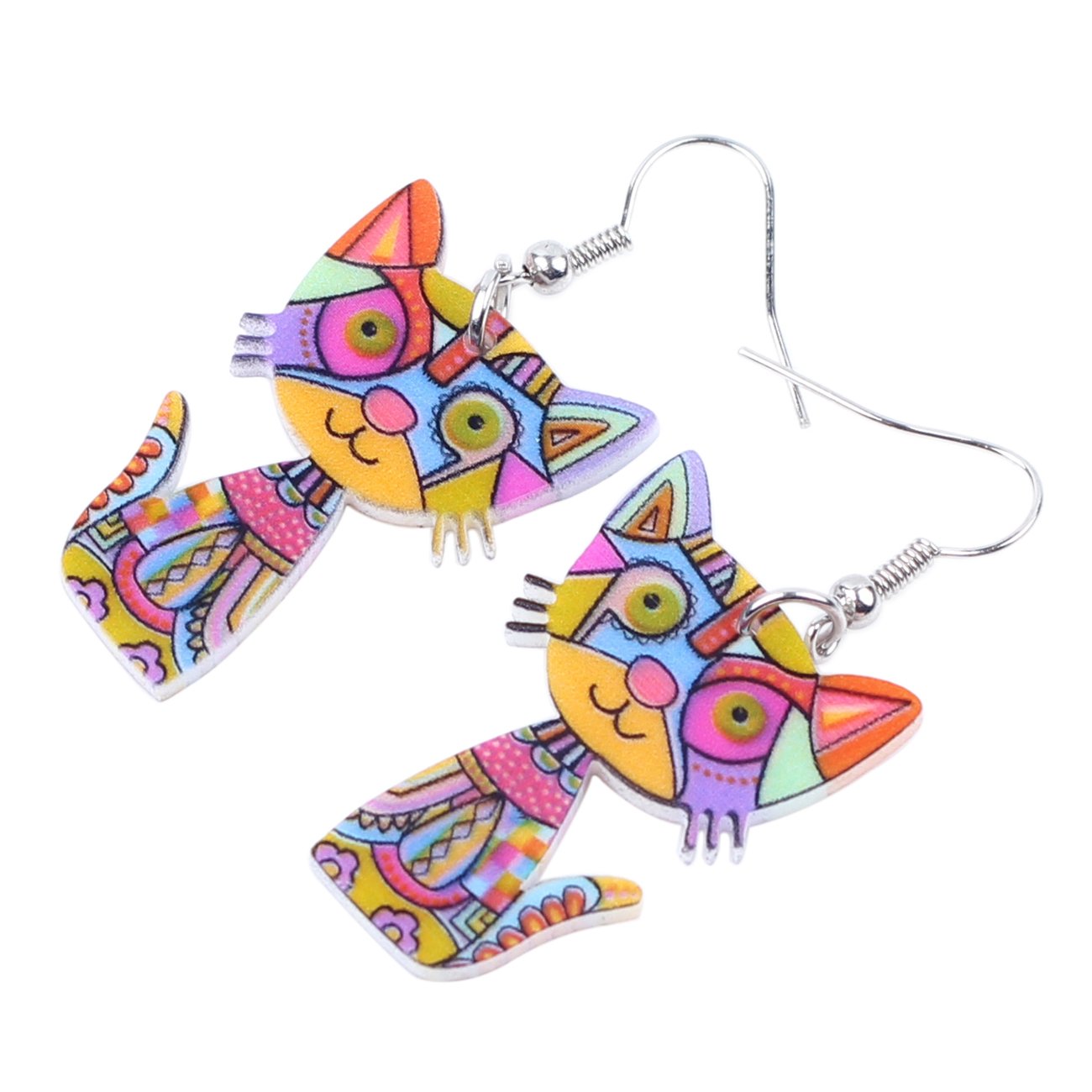 Acrylic Drop Cat Earrings Pets Funny Design 7 Color Lovely Gift For Girl Women By The Bonsny (Multicolor)