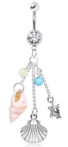 body accentz belly button ring navel 14g beach charms dangle seashell turtle shell