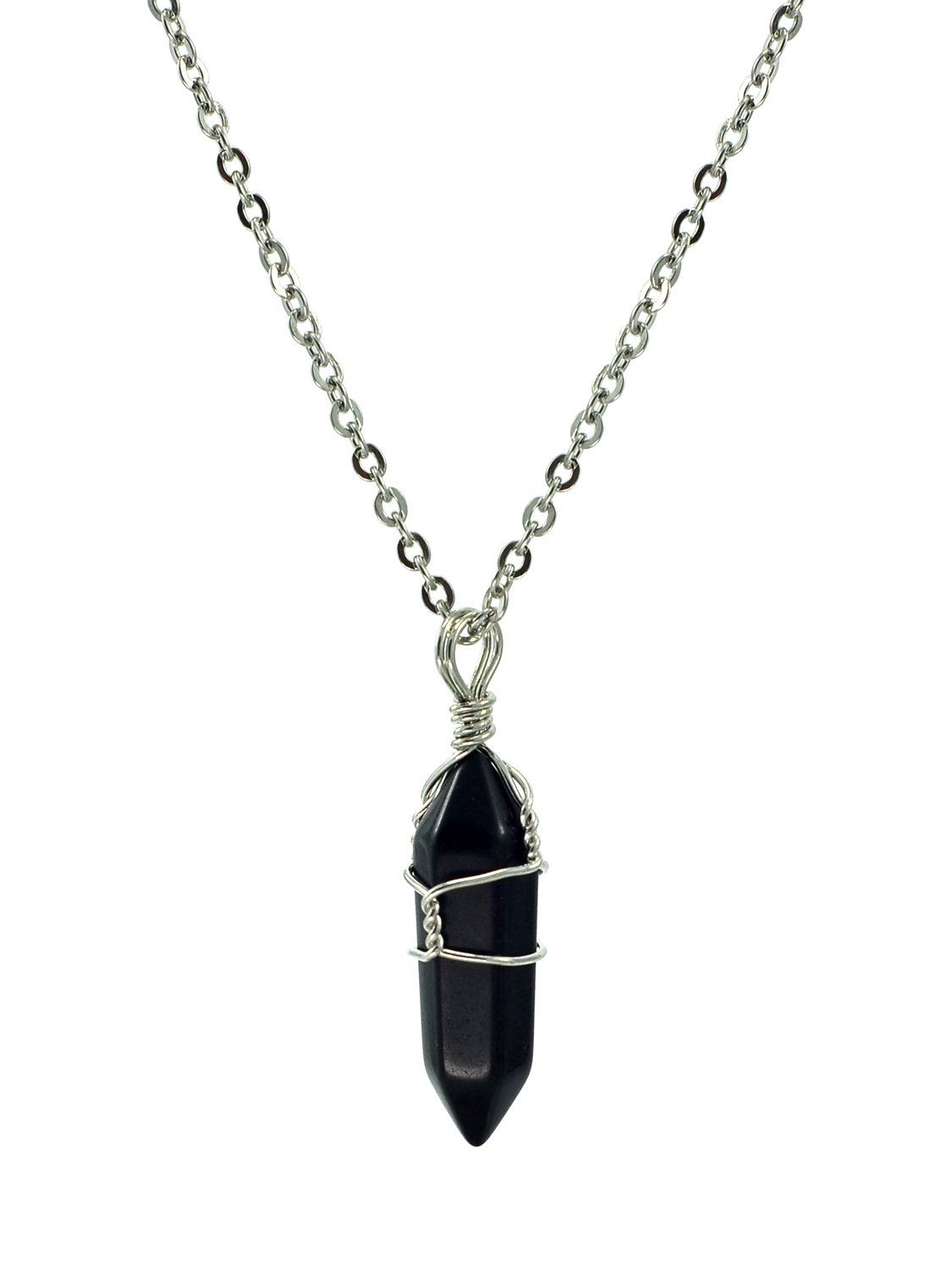 Paialco Hand Wired Black Onyx Crystal Point Healing Chakra Pendant Necklace