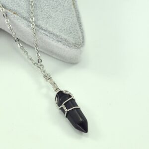 Paialco Hand Wired Black Onyx Crystal Point Healing Chakra Pendant Necklace